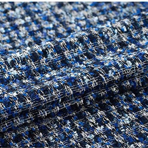 Navy Blue Tweed Fabric, Tweed Boucle Fabric With Tassel for Suit Coat ...