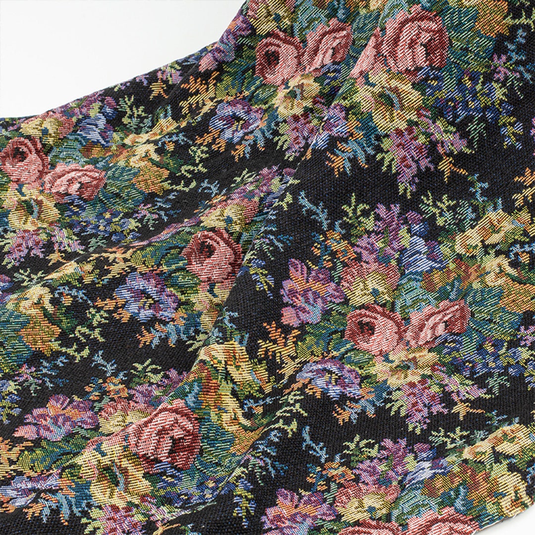 Black Floral Jacquard Fabric, Black Upholstery Fabric, Home Decor ...