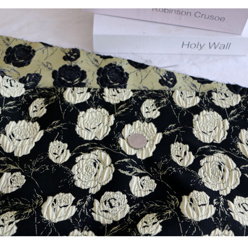 Retro Rose Jacquard Fabric Embossed Floral Damask Brocade for - Etsy