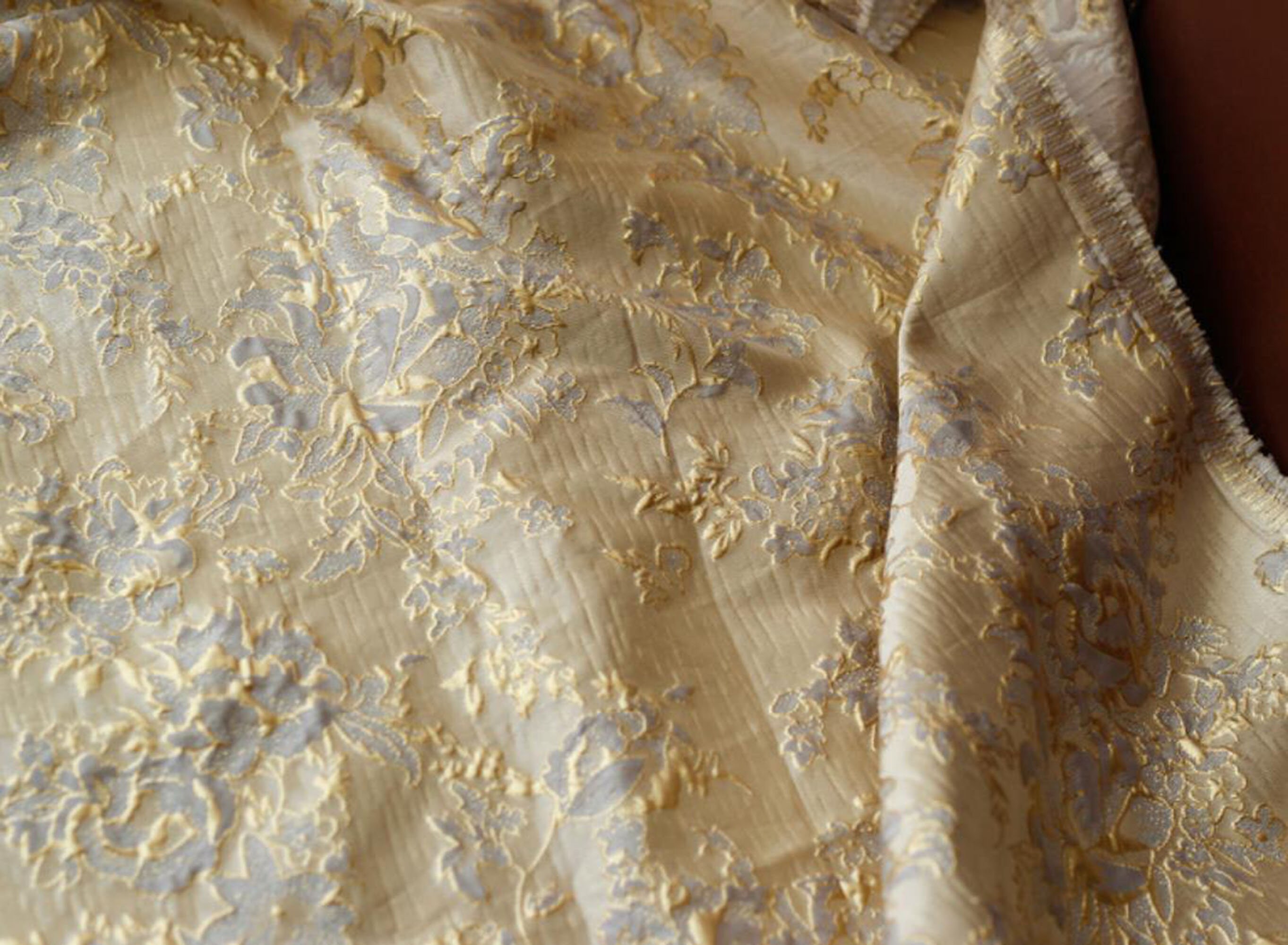 Gold Embroidered Jacquard Fabric Embossed Floral Damask - Etsy Canada