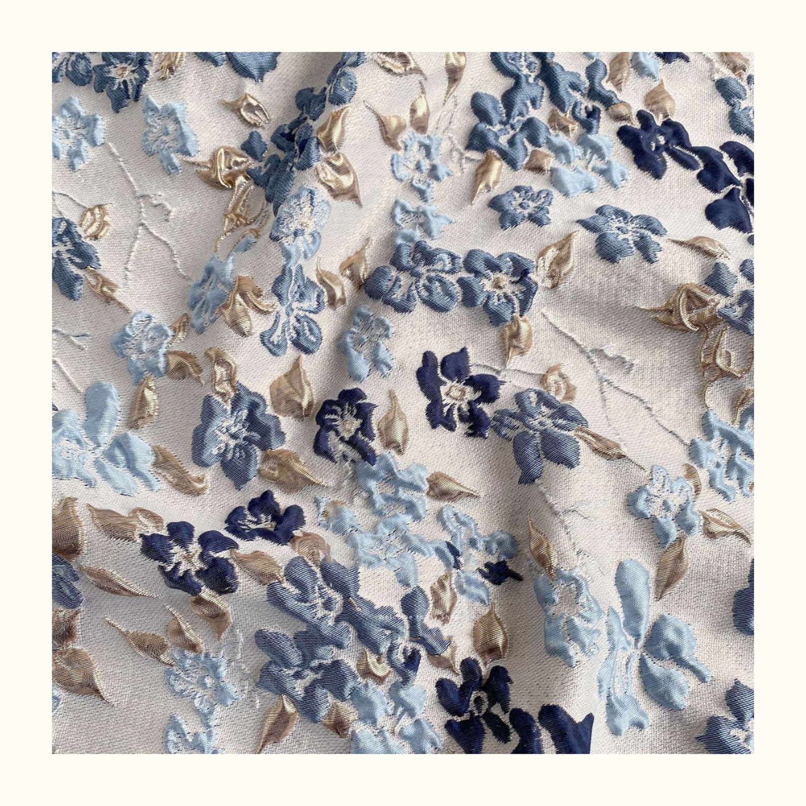 Blue Floral Emboss Jacquard Fabric Exquisite Brocadedamask - Etsy