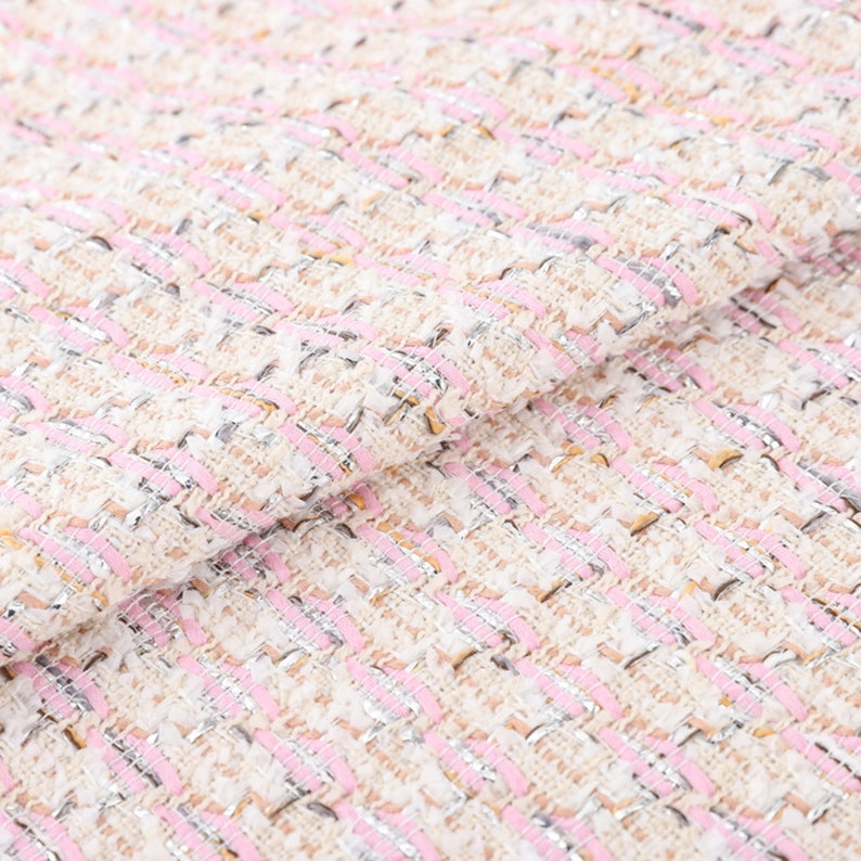 Pink Tweed Boucle Fabric Woven Fabric With Sliver Yarn Dense | Etsy
