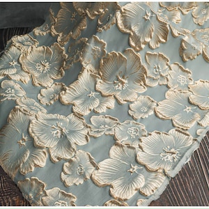 Gorgeous Gold Embroidered Jacquard Fabric, Embossed Floral Damask ...
