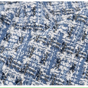 Blue Check Tweed Fabric, Tweed Boucle Fabric With Metallic Yarn for ...