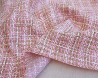 Lovely Pink Tweed Fabric, Wool Tweed Fabric With Gold Thread for Suit ...