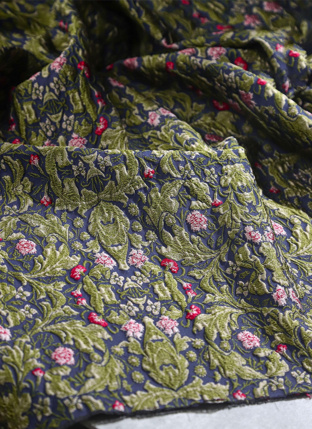 Vintage Floral Jacquard Fabric, Green Vine Embossed Brocade Fabric ...
