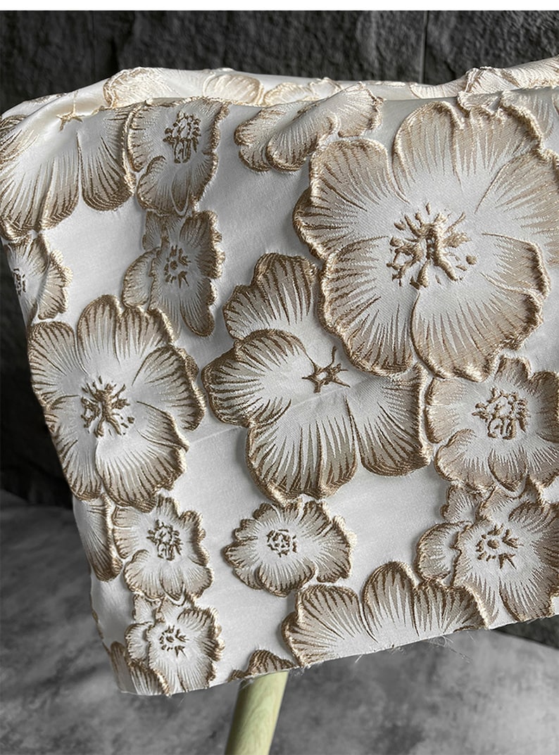 Gorgeous Gold Embroidered Jacquard Fabric, Embossed Floral Damask ...
