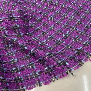 Purple Wollen Tweed Fabric, Tweed Boucle Fabric, Blended Fabric for ...