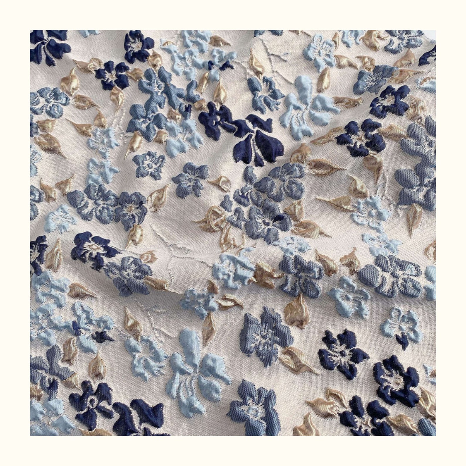 Blue Floral Emboss Jacquard Fabric Exquisite Brocadedamask - Etsy