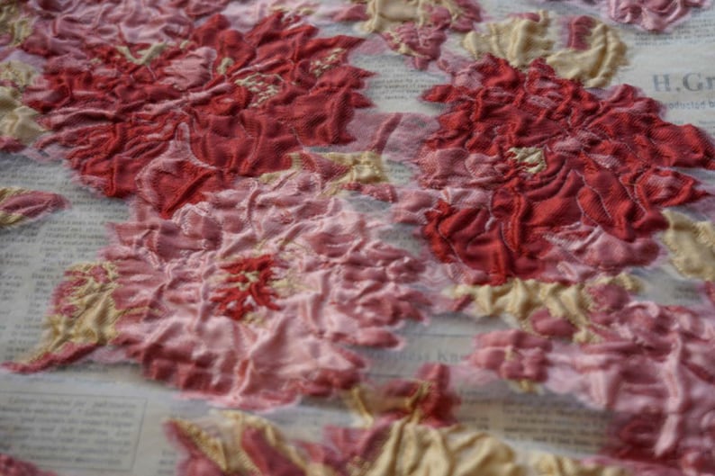 Flora Emboss Jacquard Fabric, Gold Embroidered Damask Blossom Brocade ...