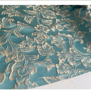 Luxury Gold Embroidered Jacquard Fabric, Embossed Flora Damask Brocade ...