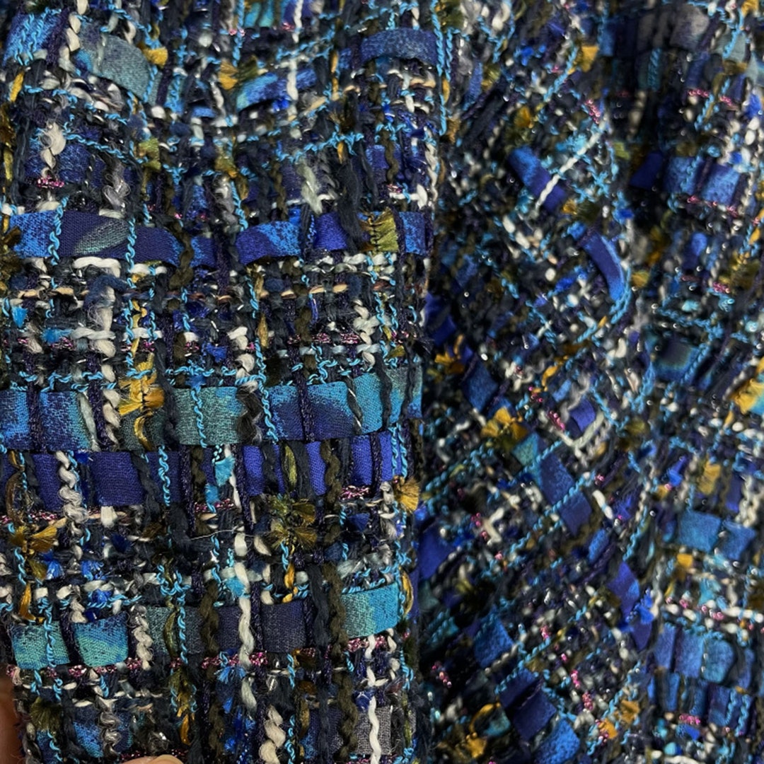 Blue Tweed Fabric, Colorful Ribbons Tweed Boucle Fabric for Suit Coat ...