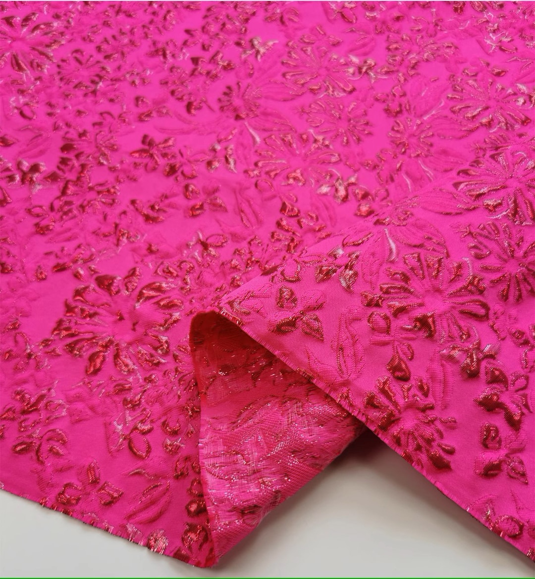Sparkling Pink Jacquard Fabric, 3D Embossed Flora Brocade Emboss Damask ...