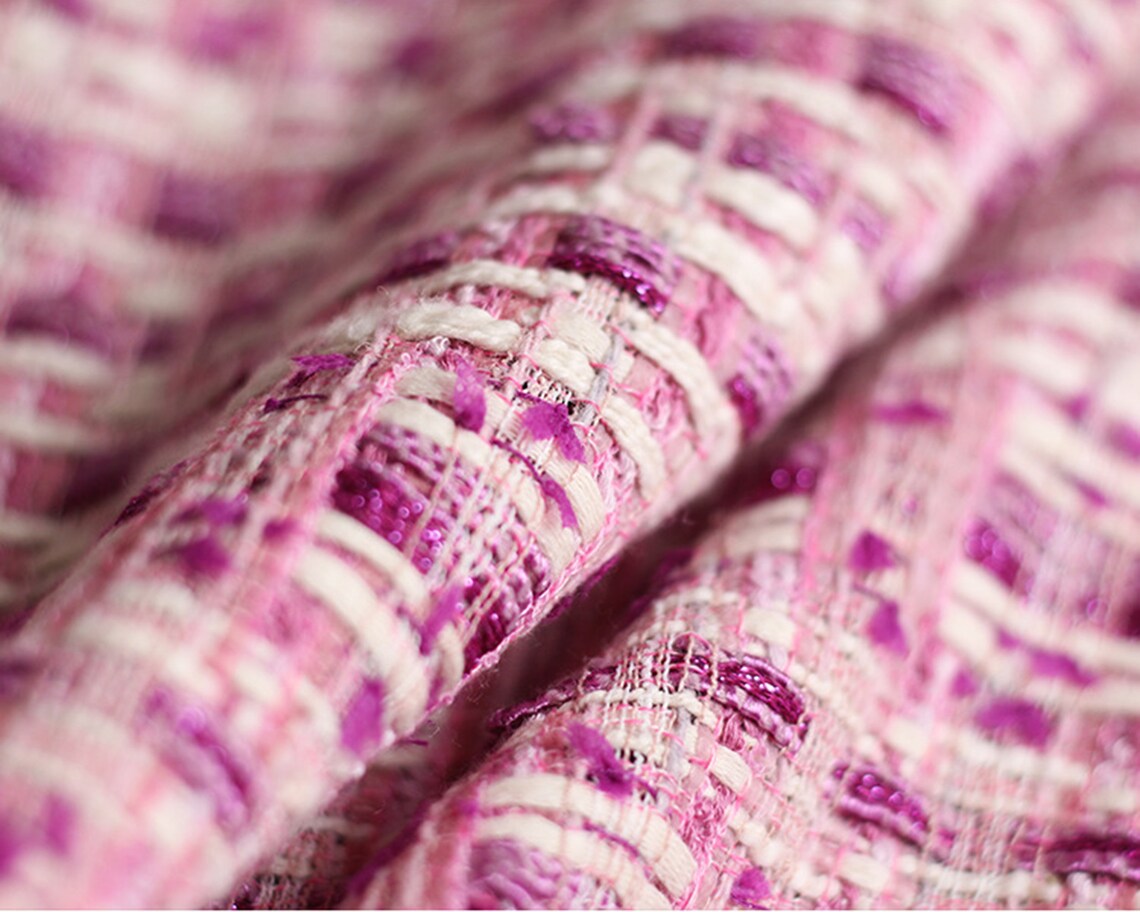 Shiny Pink Tweed Fabric Woven Fabric With White Yarn Dense - Etsy