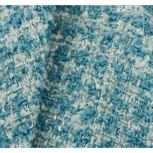 Blue Tweed Fabric by the Yard, Woven Wool Tweed Boucle Fabric for Suit ...