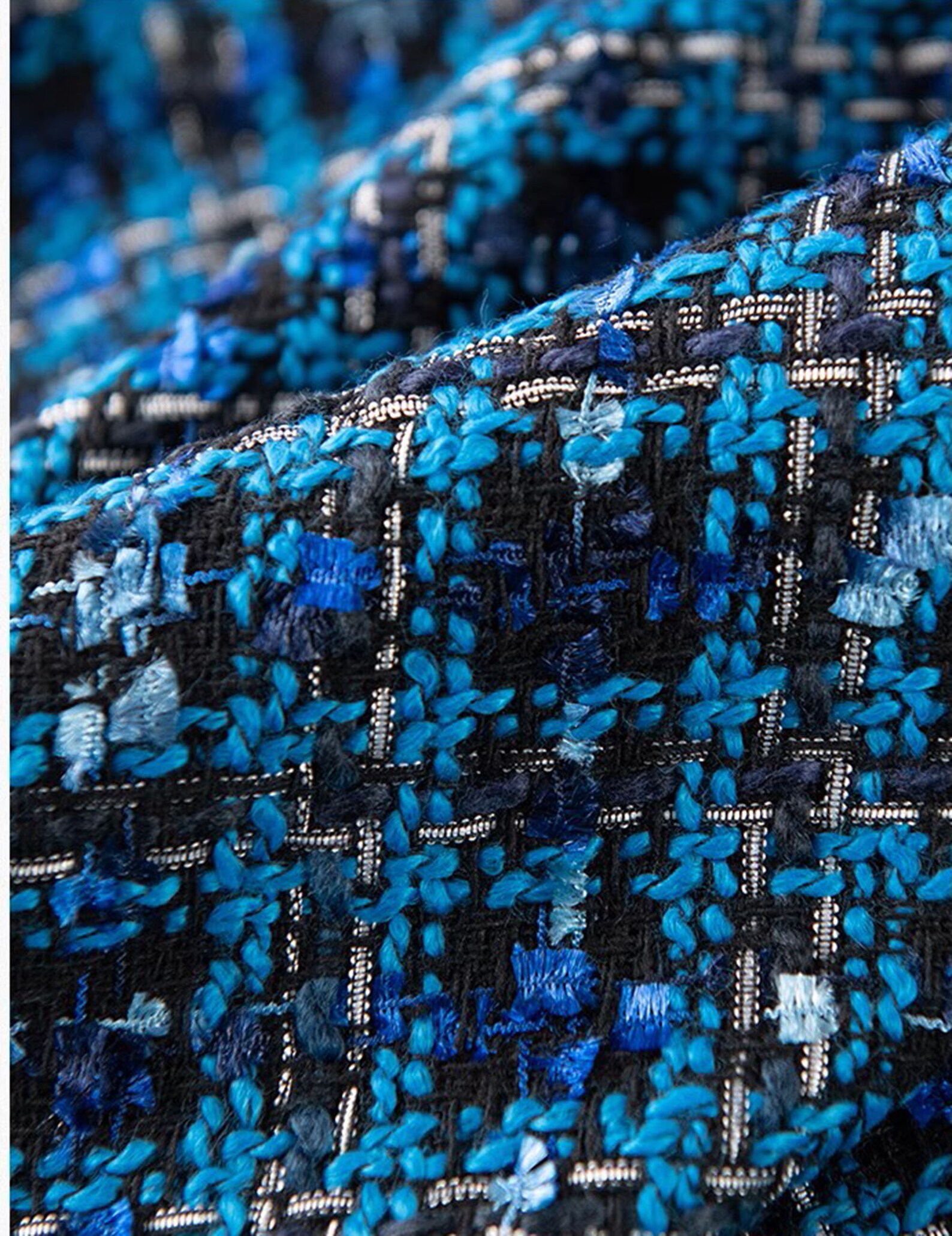 Blue Tweed Fabric, Check Tweed Boucle Fabric for Suit Coat, Dress ...