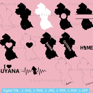 Guyana Svg Bundle, Guyana State, Guyana Clipart, Guyana Outline, Guyana ...