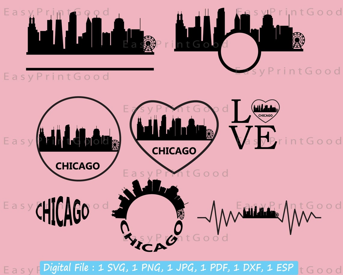 Chicago Frame Svg Bundle Chicago Svg Illinois Skyline - Etsy