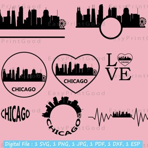 Chicago Frame Svg Bundle, Chicago Svg, Illinois Skyline Cityscape ...