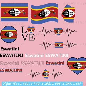 Eswatini Flag Svg Bundle, Clipart, Waving, Love, Map, Eswatini Flag ...