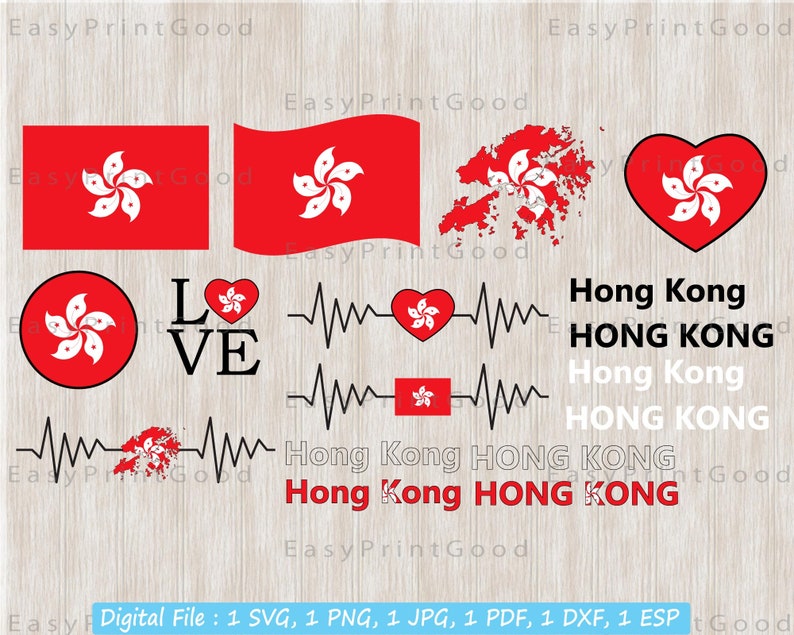 Hong Kong Flag Bundle Svg Hong Kong National Flag Love HK - Etsy