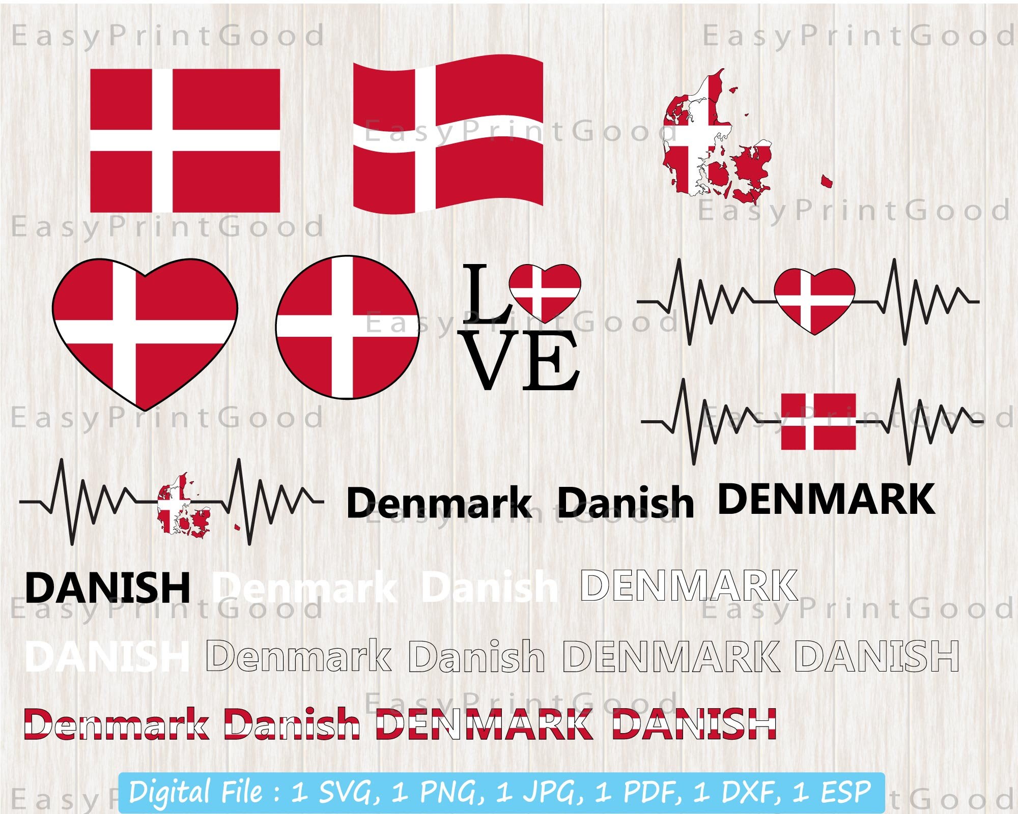 Denmark Flag Svg Bundle, Danish Flag, Denmark Map Flag, Denmark ...