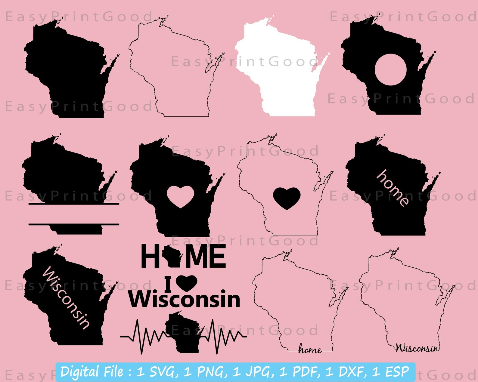 Wisconsin State SVG Bundle Wisconsin Map Svg Wisconsin - Etsy