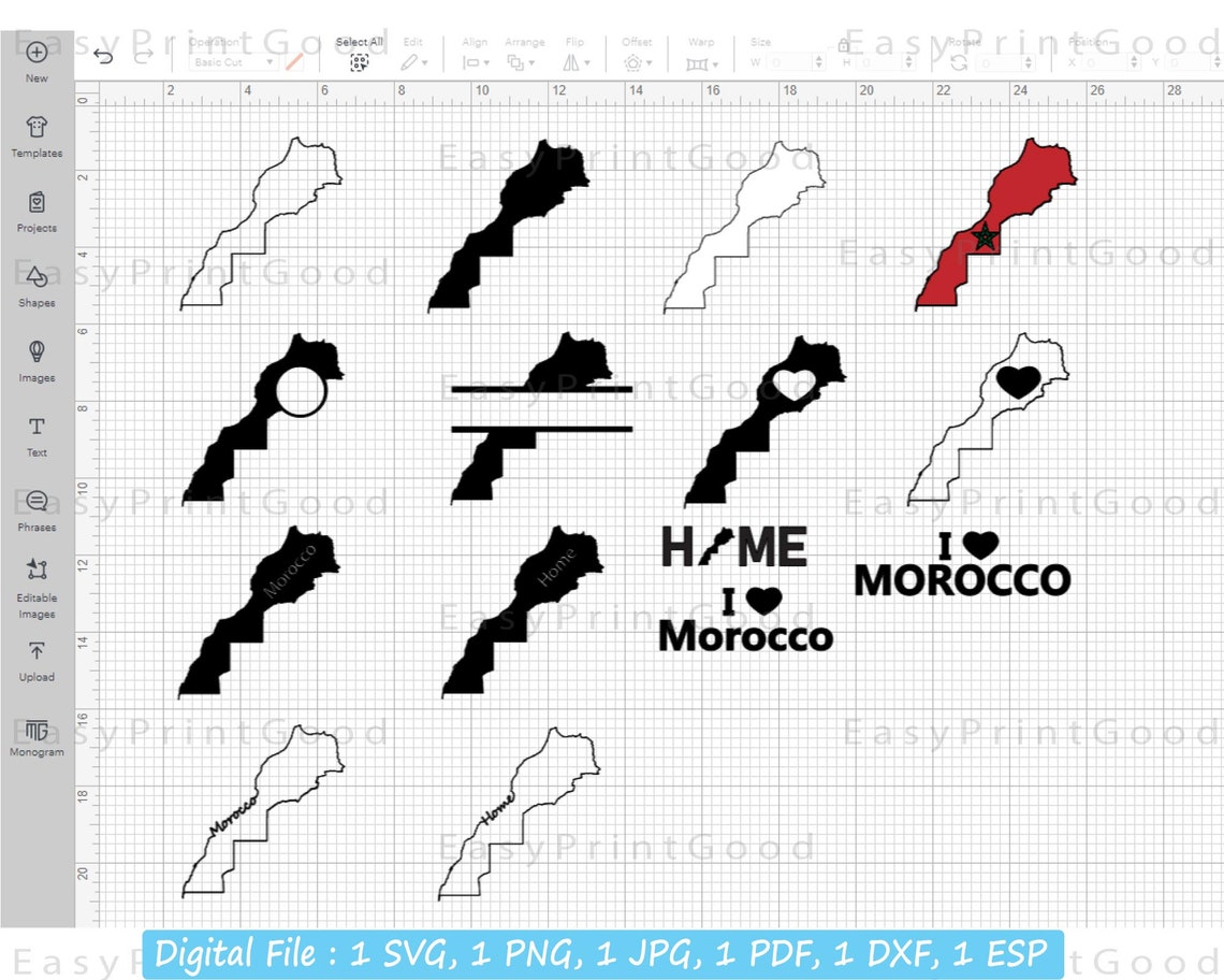 Morocco Map SVG Bundle: Outline, Monogram Frame, Cricut Cut File ...