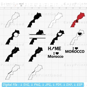 Morocco Map SVG Bundle: Outline, Monogram Frame, Cricut Cut File ...
