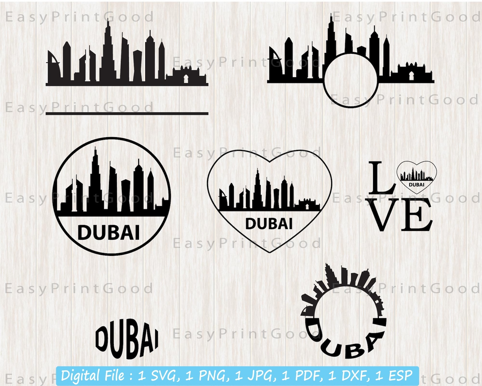Dubai Skyline SVG: UAE Cityscape Silhouette, Cricut Cut File (digital ...