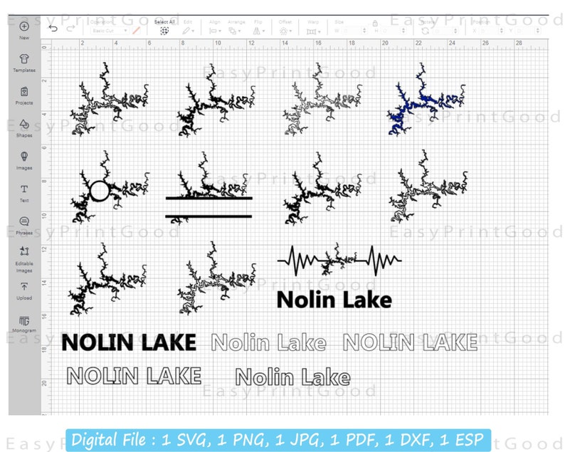 Nolin Lake Map SVG Bundle: Kentucky Outline, Monogram Frame (digital ...