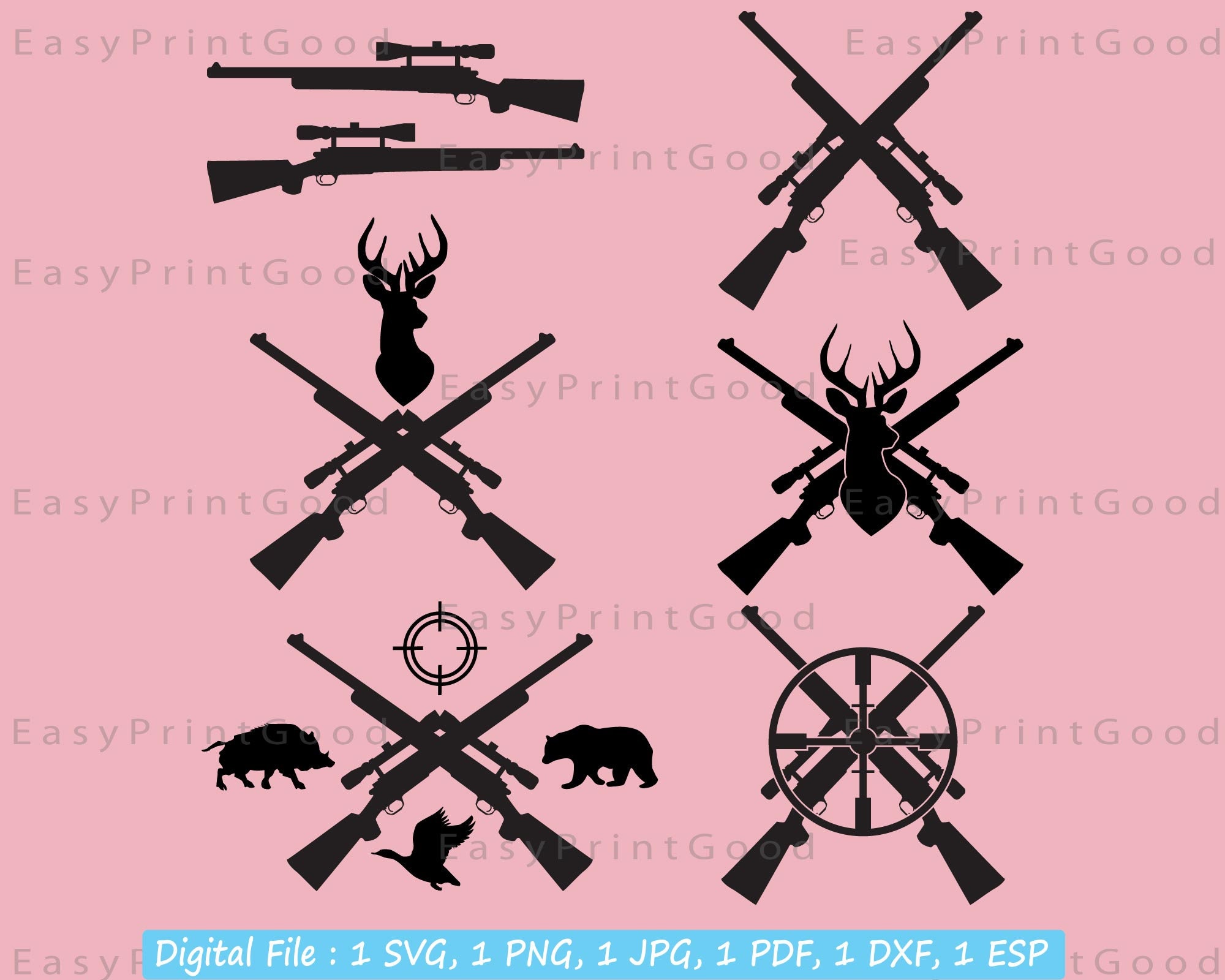 Hunting Rifles Svg Deer Head Svg Crossed Hunting Rifles | Etsy