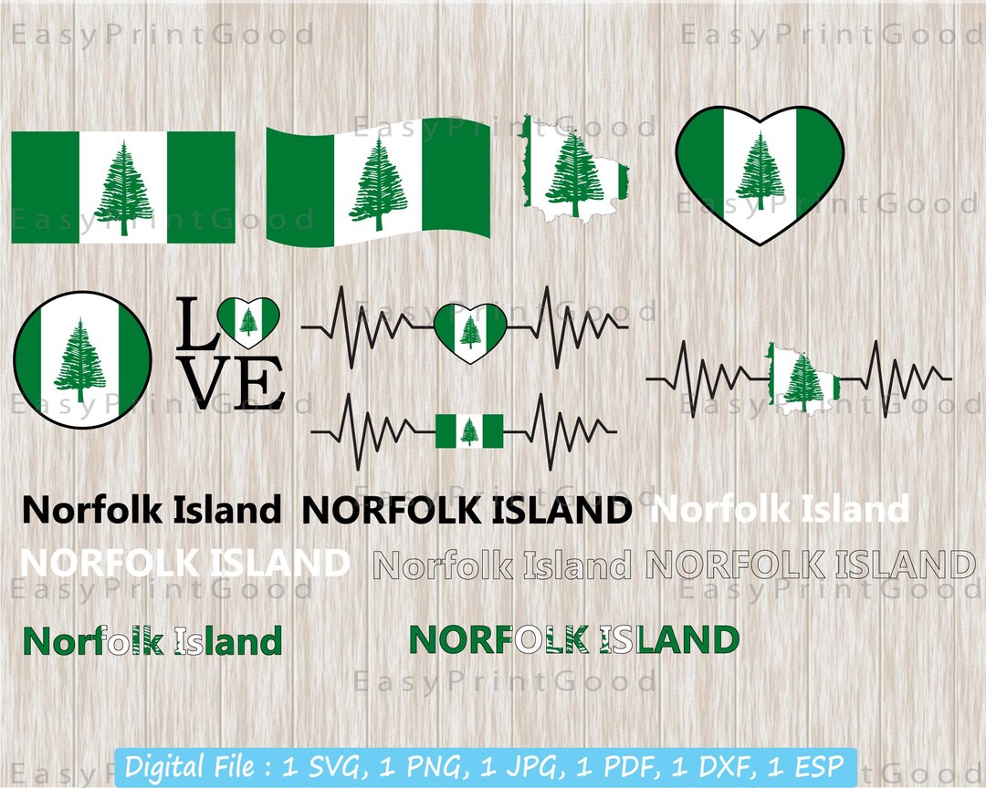 Norfolk Island Flag SVG Bundle: Map, Heart, Banner (digital Download ...