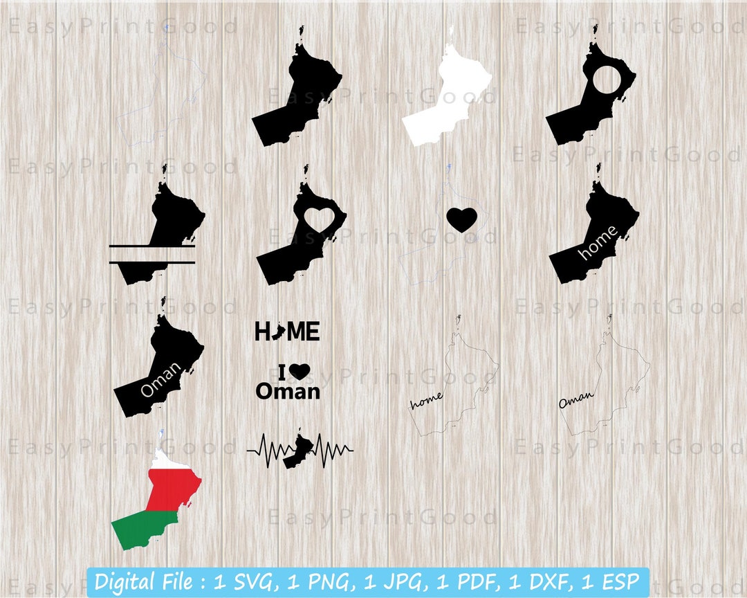 Oman Map Svg Bundle, Oman Country, Oman Clipart, Outline, Heartbeat, I ...