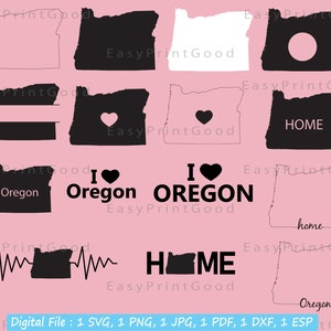 Oregon SVG Bundle: State Outline, Map, Home Designs (digital Download ...