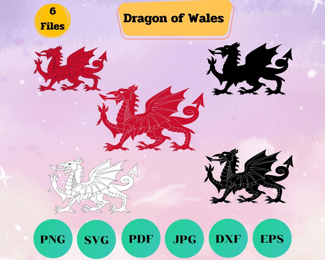 Red Welsh Dragon Svg, Dragon of Wales, Welsh Pride, Wales Flag, Black ...