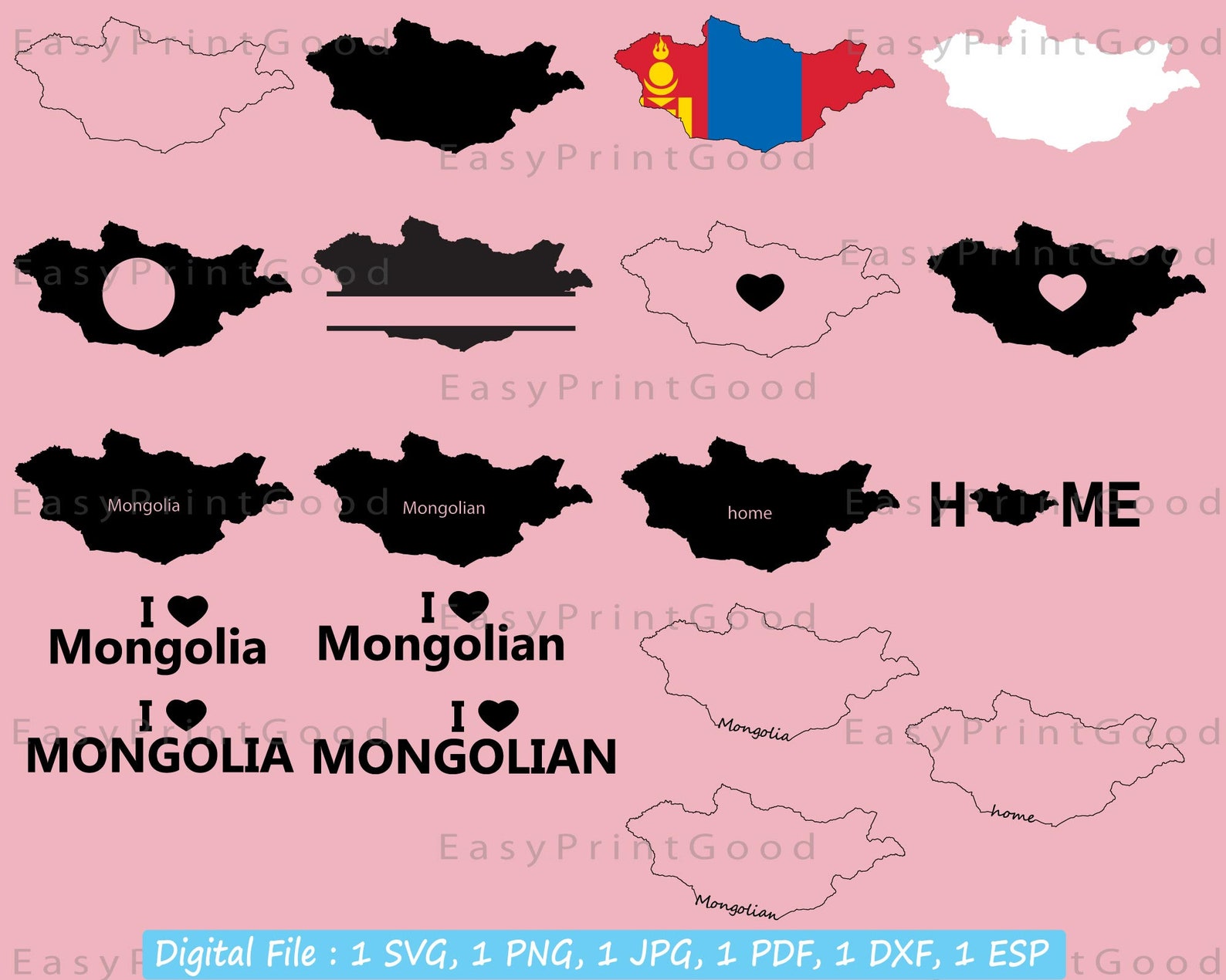 Mongolia Map SVG Bundle: Outline, Flag, Clipart (digital Download) - Etsy