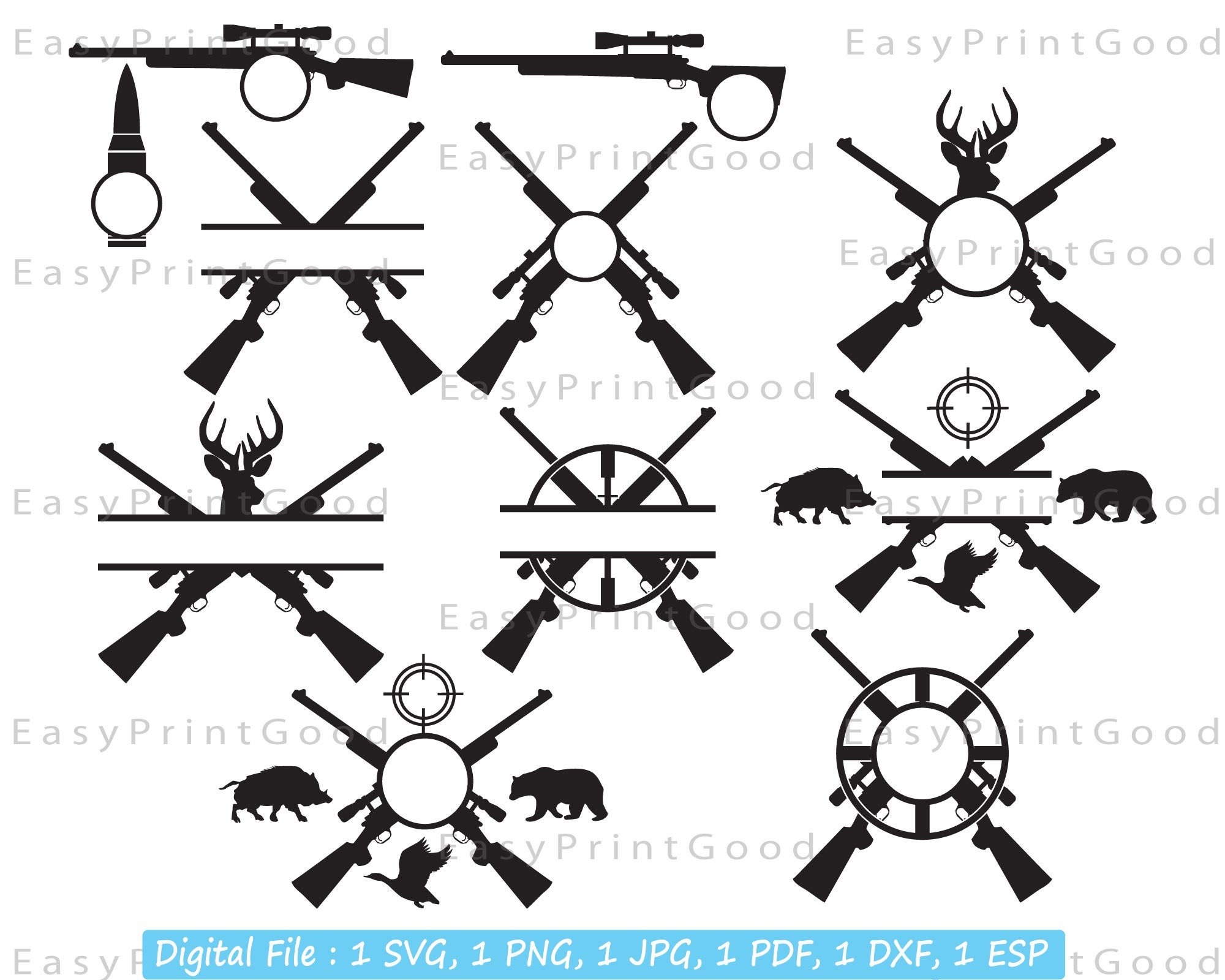 Rifles Monogram Hunting Gun Svg, Crossed Hunting Rifles, Hunting ...