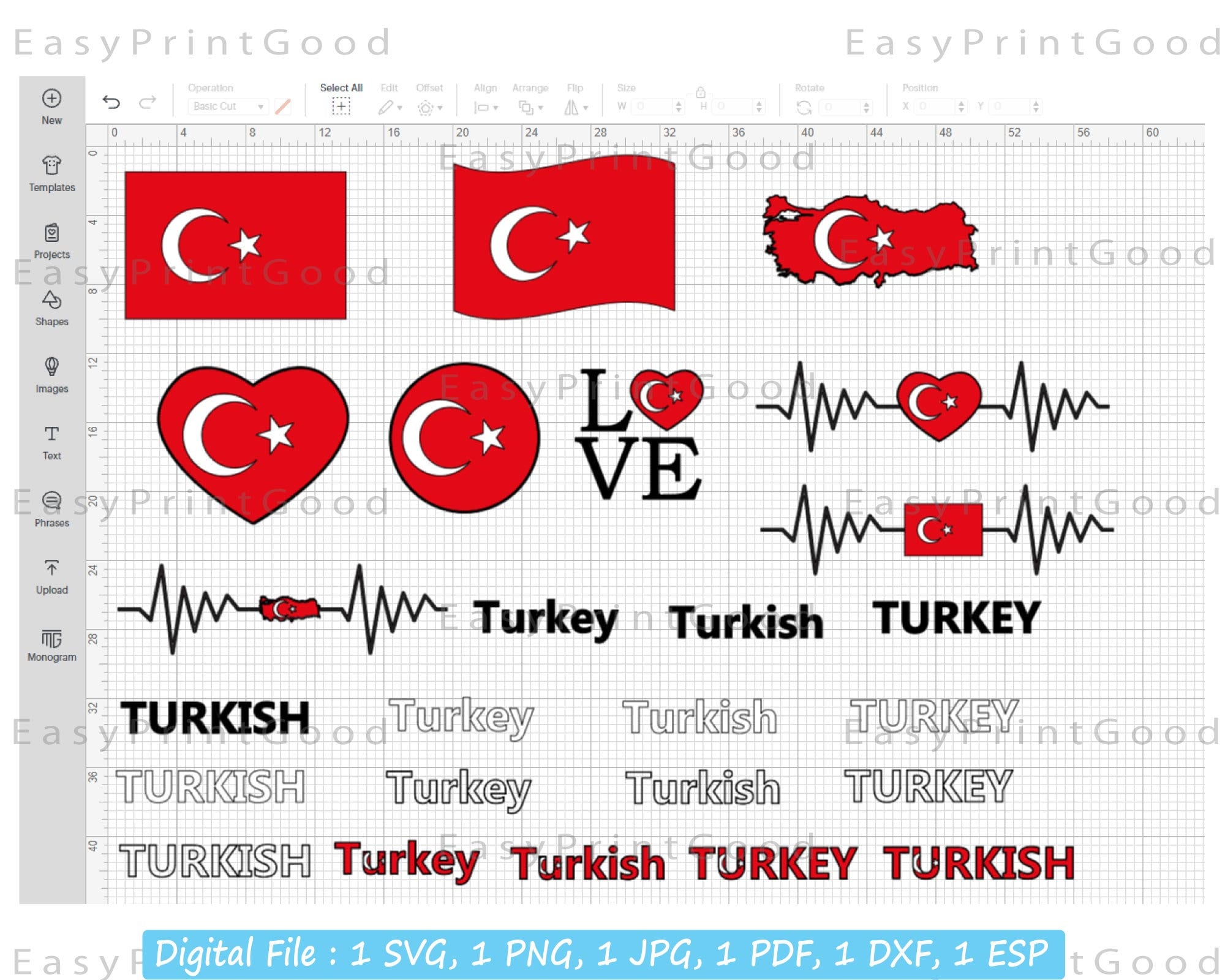 Turkey Flag SVG Bundle: Turkish Clip Art, Cricut Cut File (digital ...