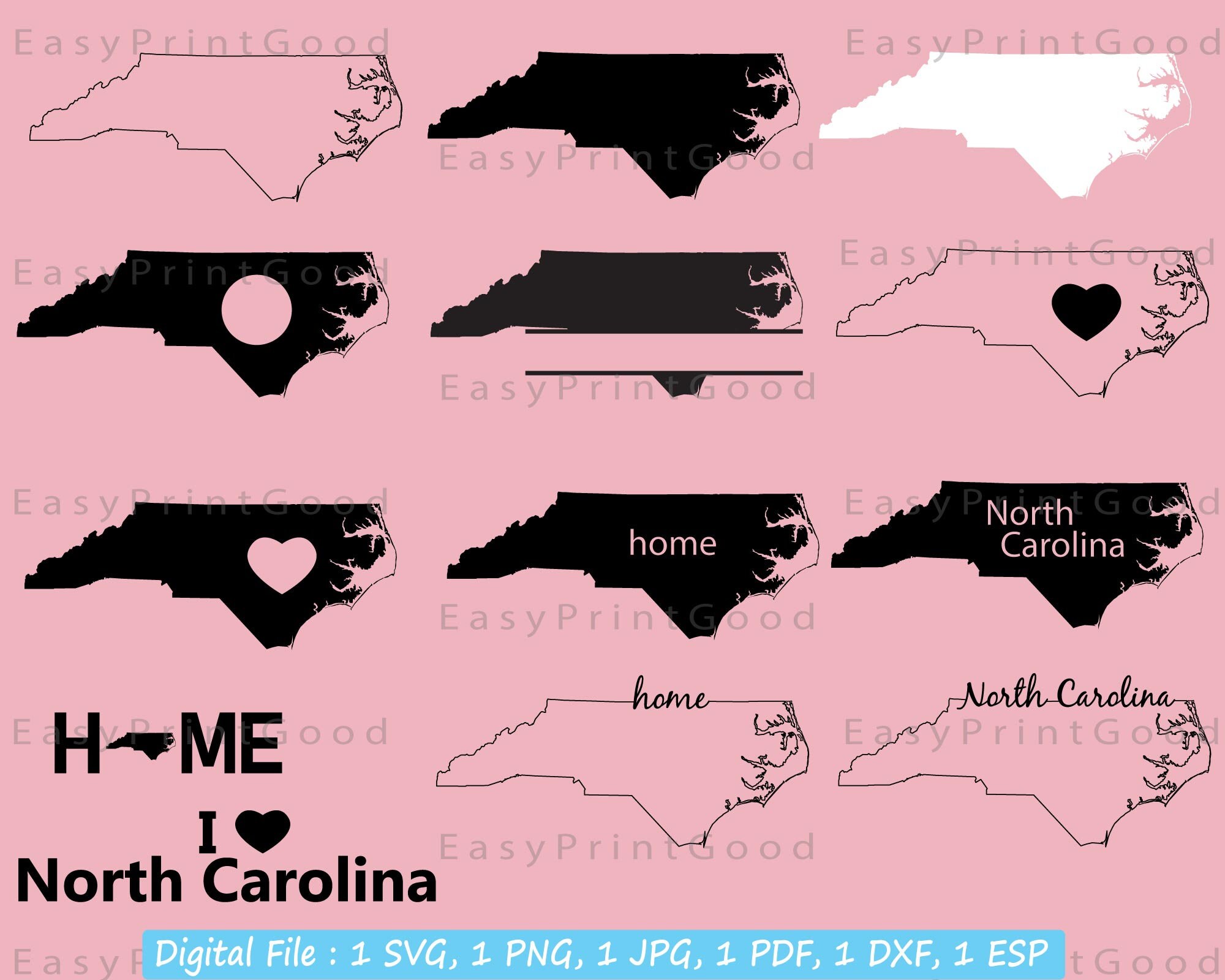 North Carolina SVG Bundle: Outline Map, Home Monogram (cut File) - Etsy