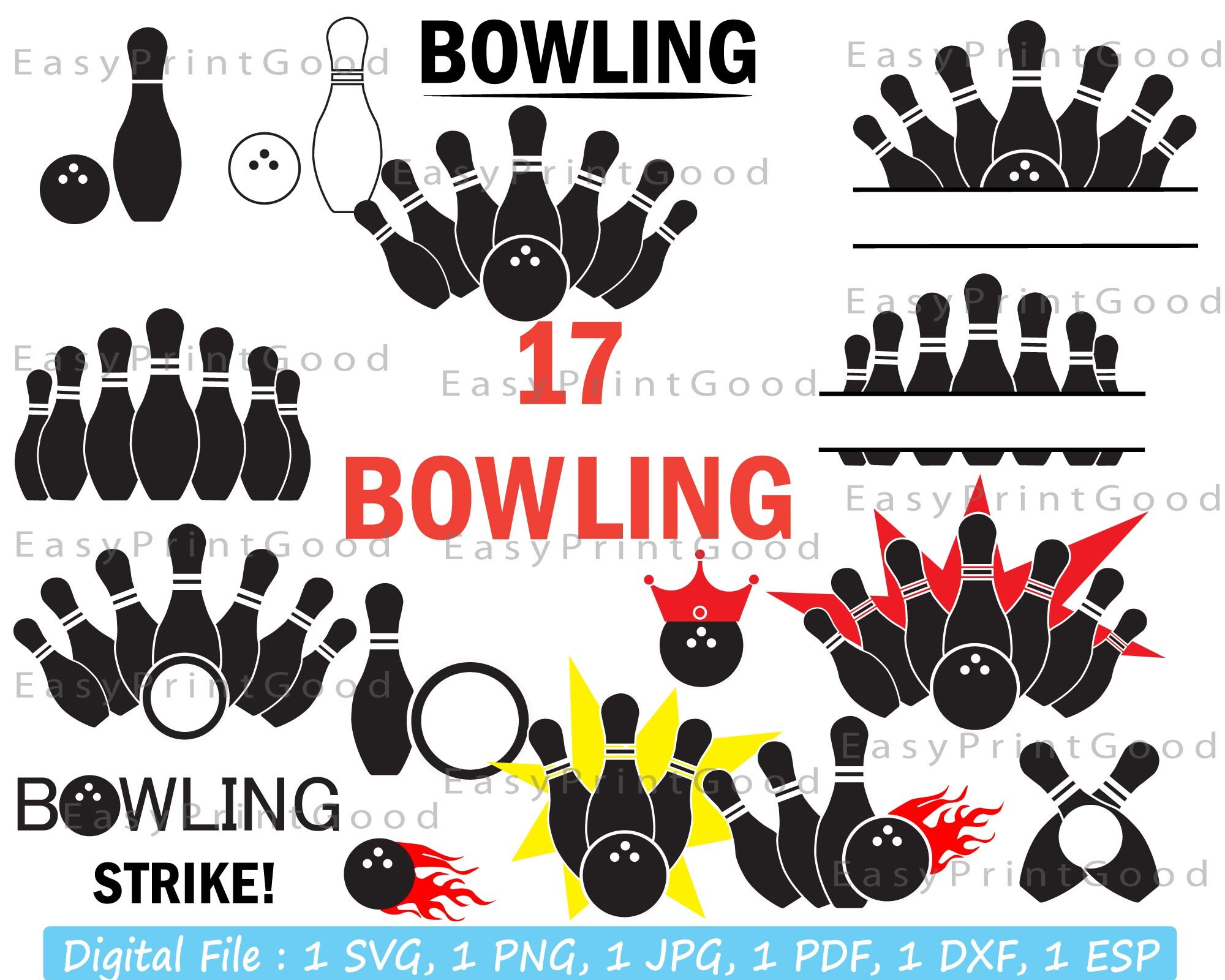 17 Bowling Svg Bowling Strike Monogram Bowling Clipart - Etsy UK