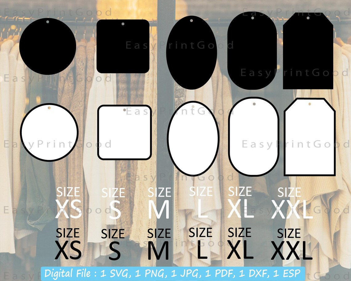 Tags Svg Bundle Size Label Svg XS S M L XL XXL Size - Etsy