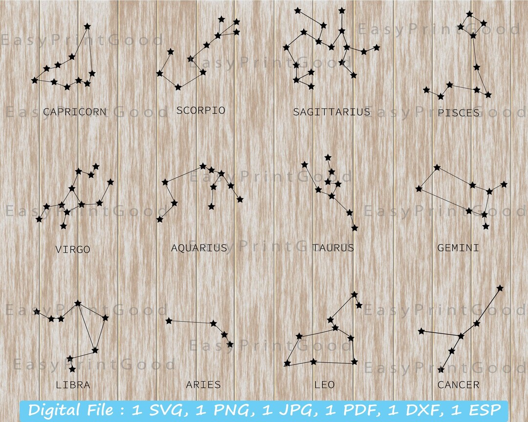 Zodiac Stars Svg Horoscope Svg Zodiac Stars Clipart Constellations Svg ...