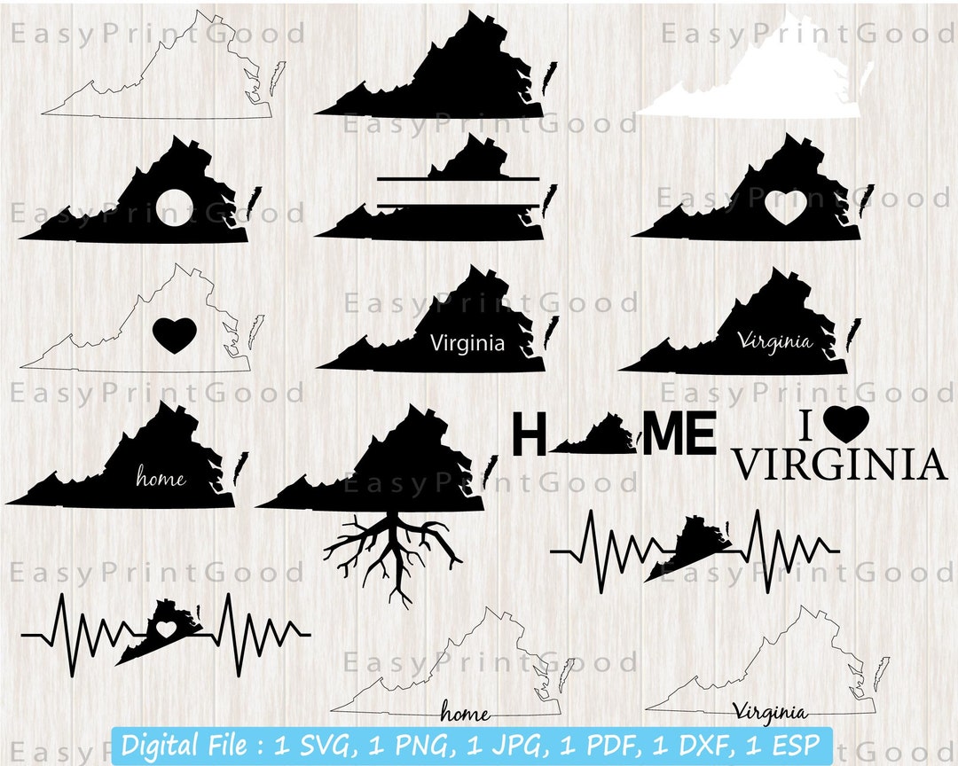Virginia Svg Bundle, Virginia State Svg, Virginia Outline, Virginia Map ...