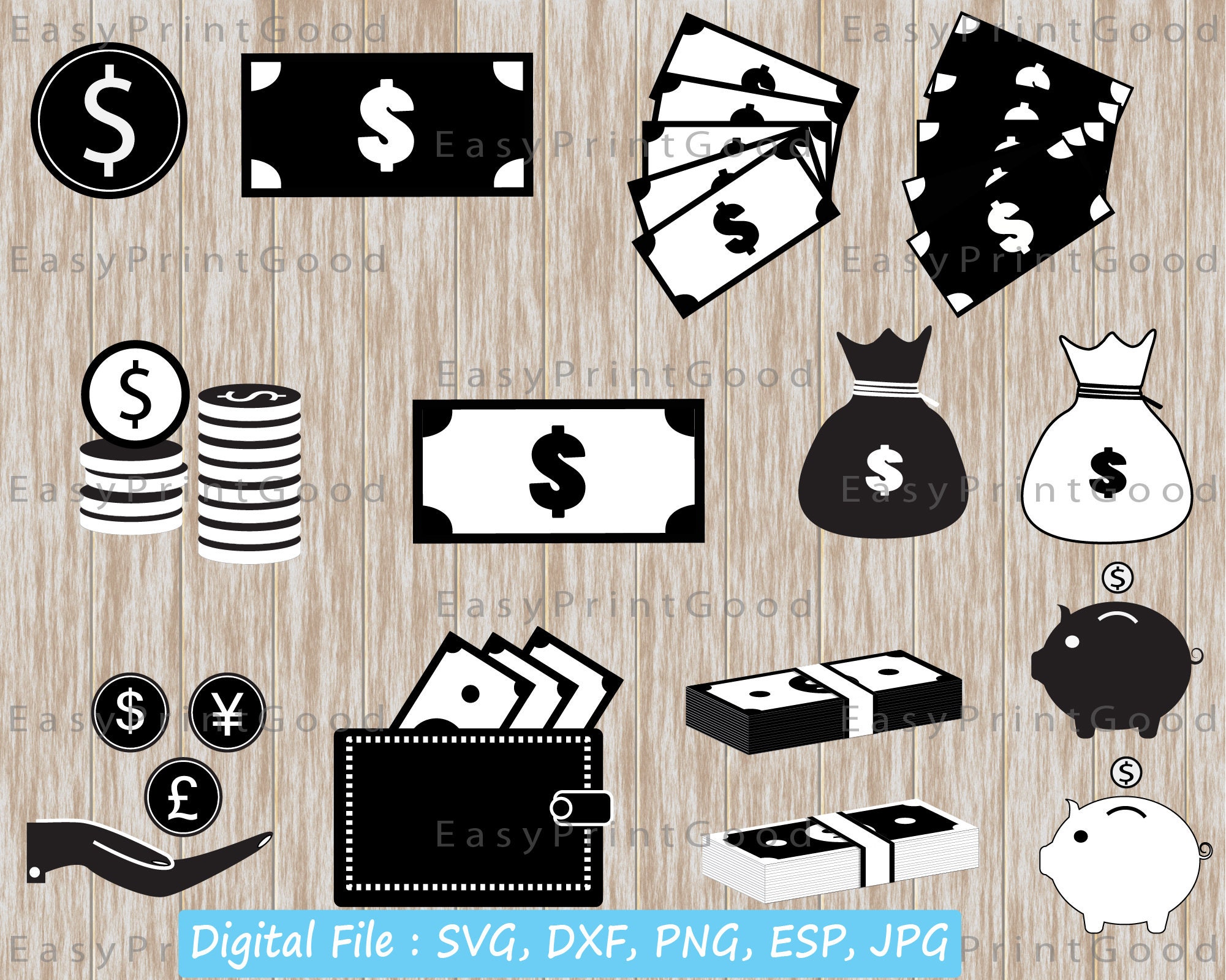 Money Sign Svg Pig Svg Money Clipart Dollar Monogram Cash Bag | Etsy