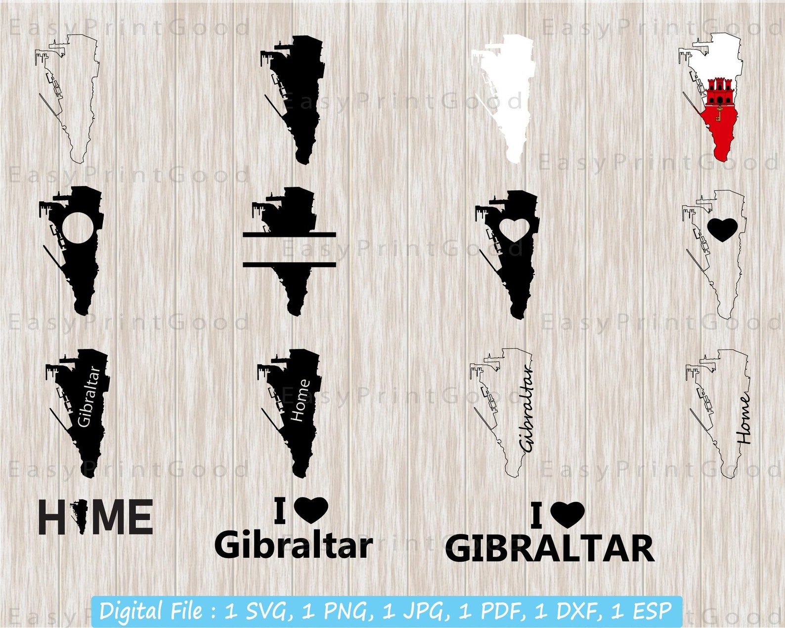 Gibraltar Map SVG Bundle: Outline, Heart, Silhouette (digital Download ...