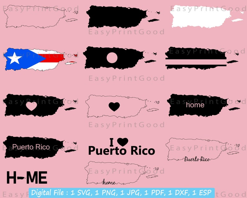Puerto Rico SVG Bundle: Flag, Map, Outline (cut File) - Etsy