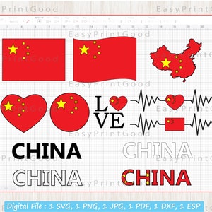 China Flag SVG Bundle: Chinese Map, Text, Heart Cut File (digital ...