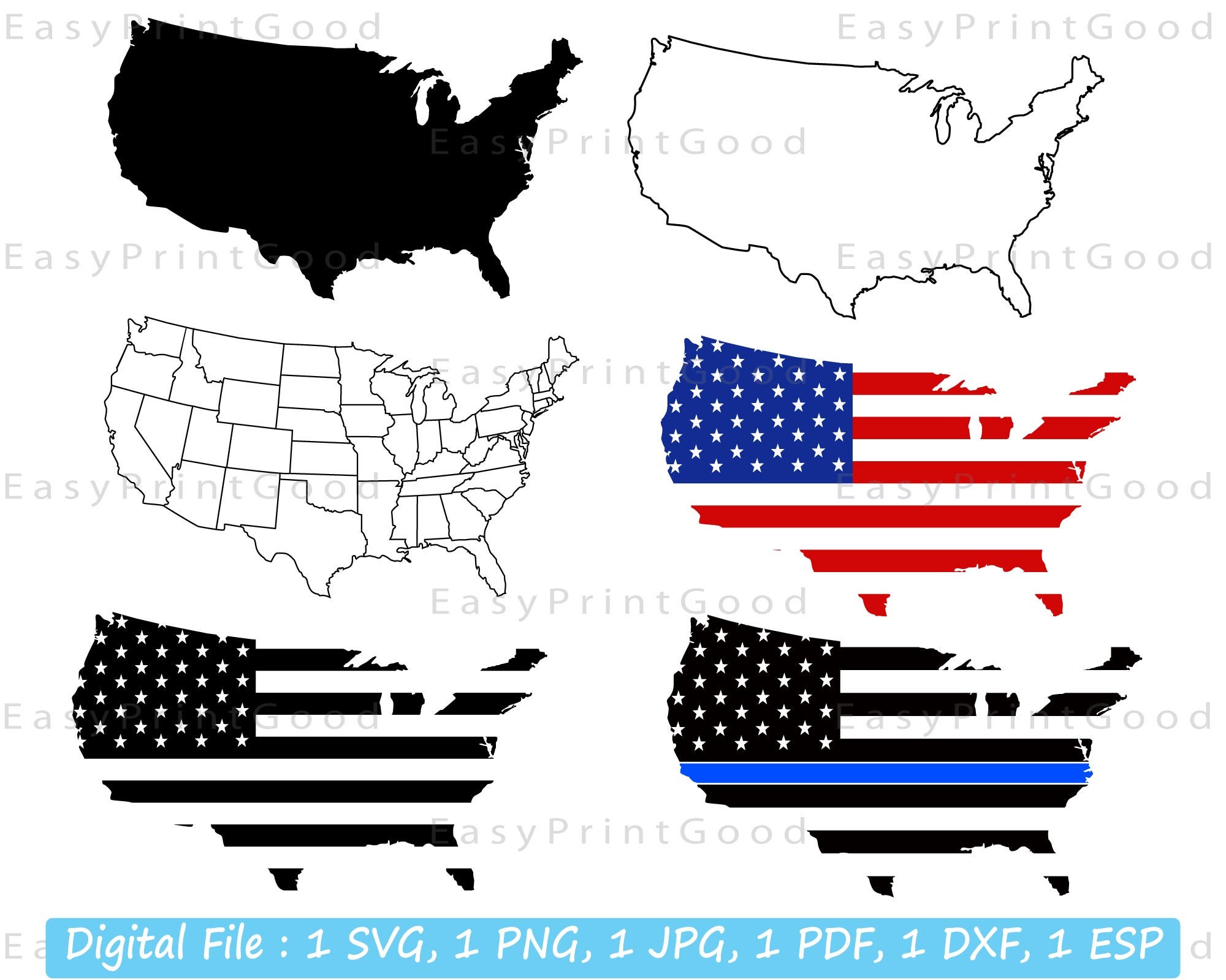 USA Map Svg Amarica Svg United States Bundle Amarica Map - Etsy UK