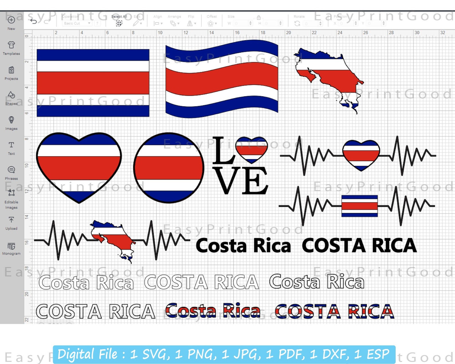 Costa Rica National Flag Svg Bundle Costa Rica Heart Svg Map - Etsy